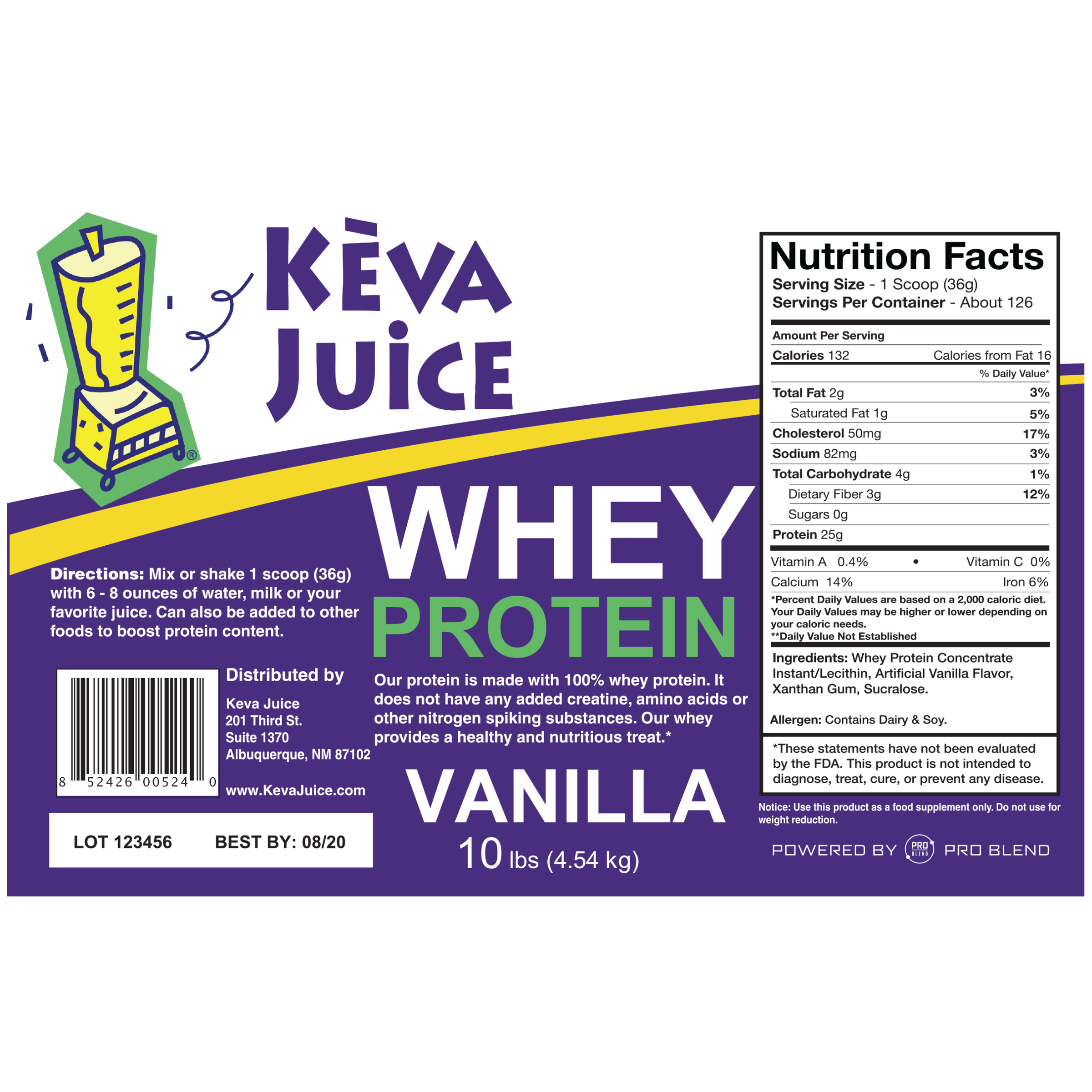 Keva Juice Vanilla 100% Whey Protein 10lb bag | Keva