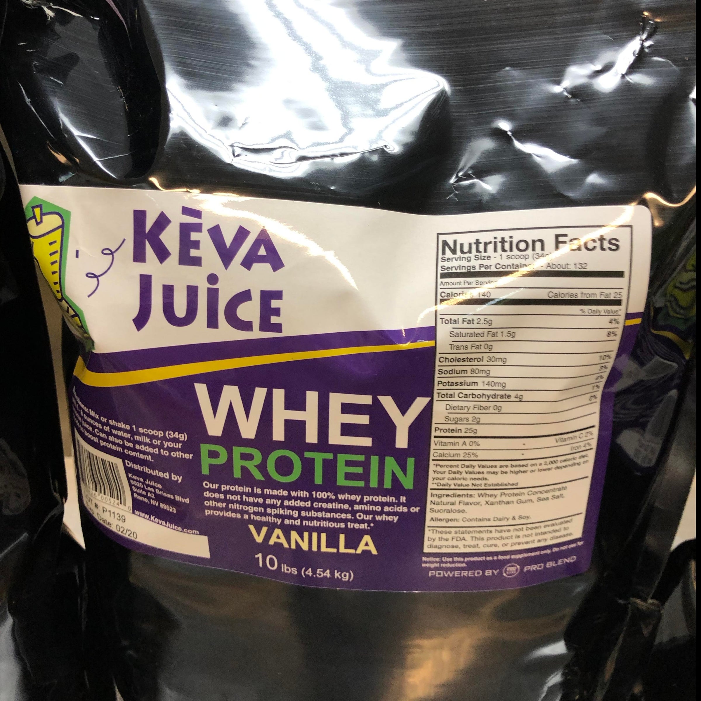 Keva Juice Vanilla 100% Whey Protein 10lb bag | Keva